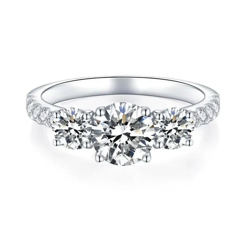 Three Stone Prong Setting Pave Band Moissanite Engagement Ring – FioVie